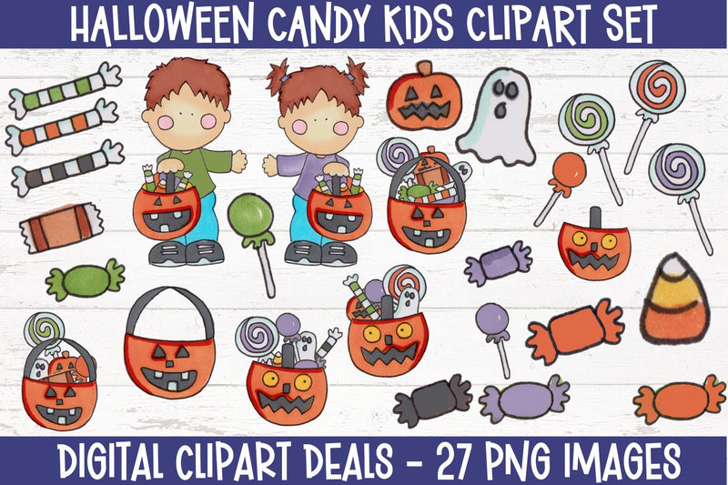 Halloween Candy Kids - Children's Halloween Clipart Set - So Fontsy