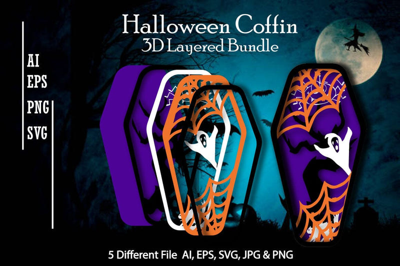 Halloween Coffin 3D Svg Bundle, Layered SVG Cut Files, insta - So Fontsy