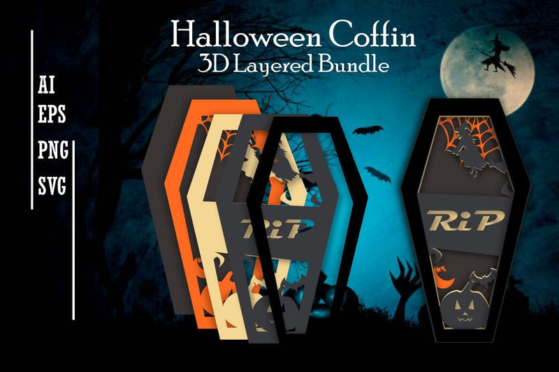 Halloween Coffin 3D Svg Bundle, Layered SVG Cut Files, insta - So Fontsy