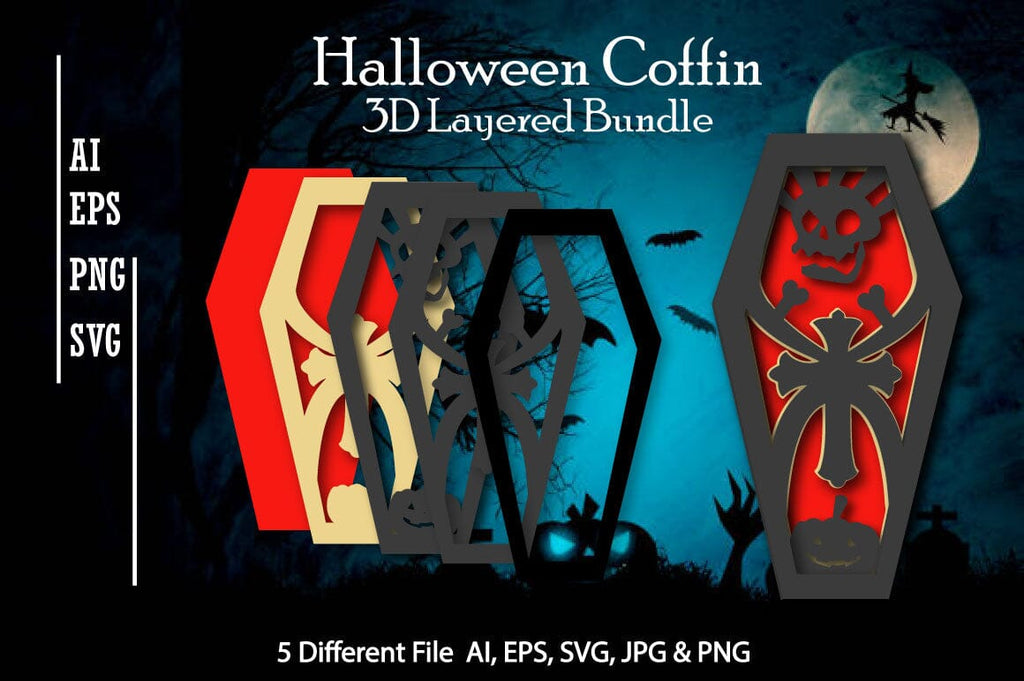 Halloween Coffin 3D Svg Bundle, Layered SVG Cut Files, insta - So Fontsy