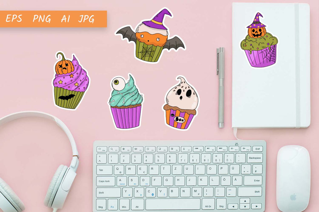 Halloween Cupcake Sticker Bundle | Halloween Stickers - So Fontsy