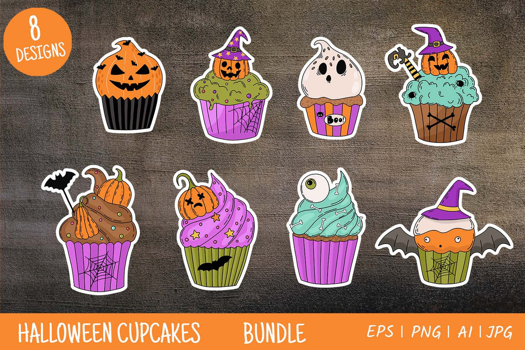 Halloween Cupcake Sticker Bundle | Halloween Stickers - So Fontsy