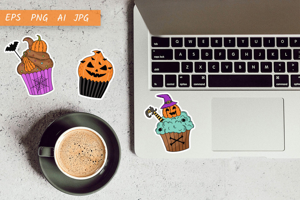Halloween Cupcake Sticker Bundle | Halloween Stickers - So Fontsy