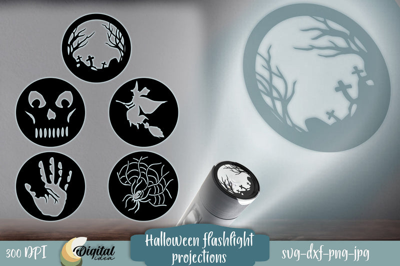 Halloween Flashlight Projections. 3D Halloween Paper Cut. - So Fontsy