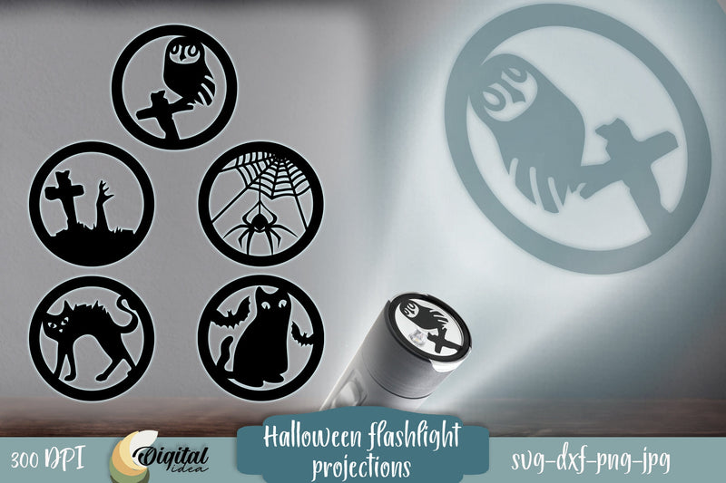 Halloween Flashlight Projections. 3D Halloween Paper Cut. - So Fontsy