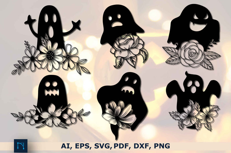 Halloween Floral Ghost SVG Bundle - So Fontsy