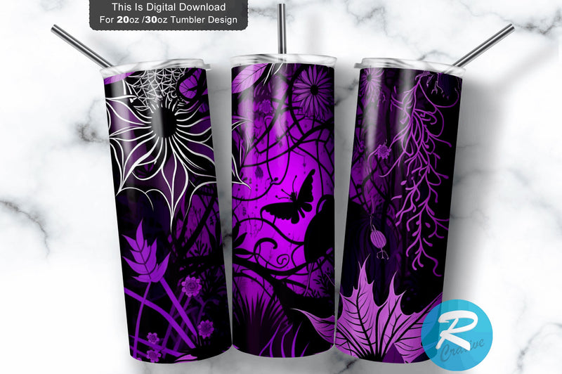Halloween Floral Purple 20 oz / 30 oz Tumbler PNG - So Fontsy