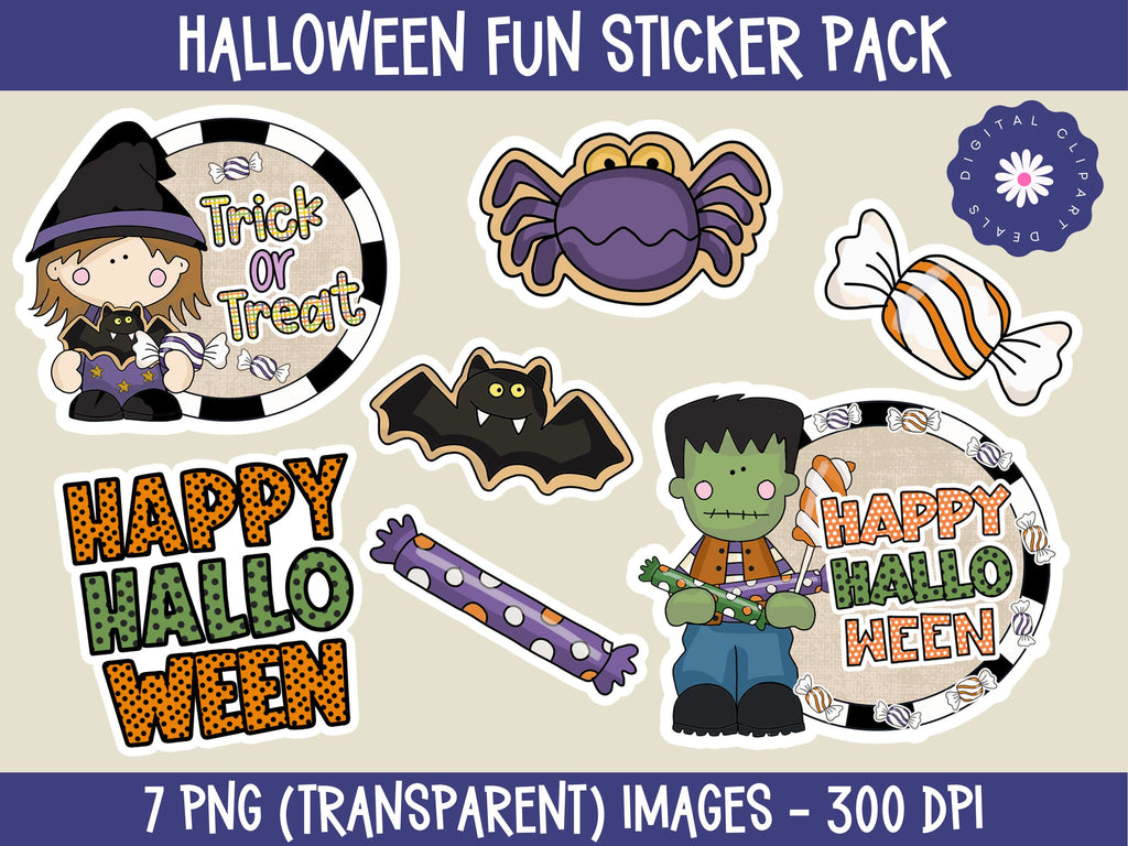 Halloween Fun Sticker Pack - 7 Fun Halloween Stickers - So Fontsy
