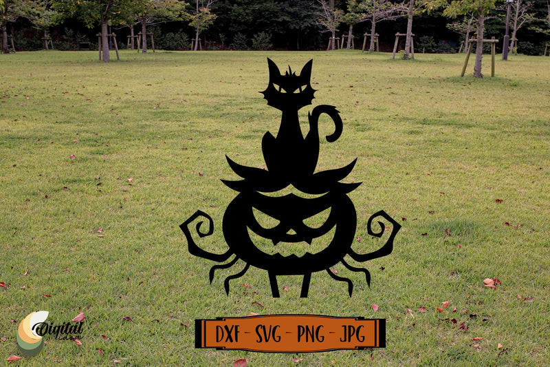 Halloween garden design Laser Cut. Scary Halloween Cat SVG. - So Fontsy
