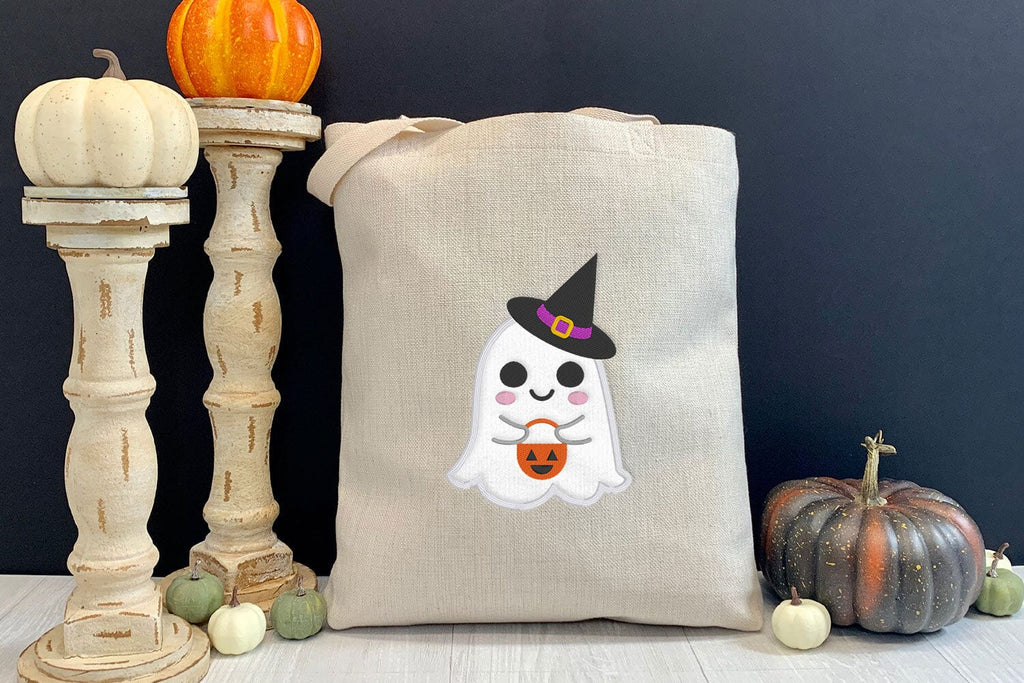 Halloween Ghost in a Witch Costume Applique Embroidery - So Fontsy