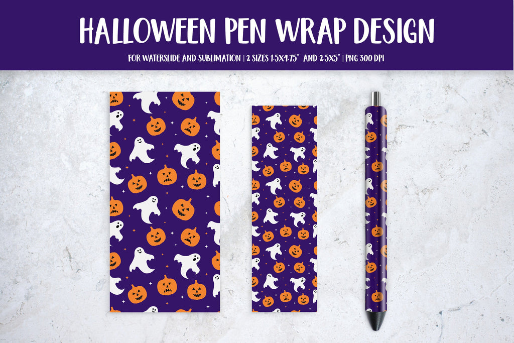 Halloween Ghosts and Pumpkins Pen Wrap Sublimation Design - So Fontsy