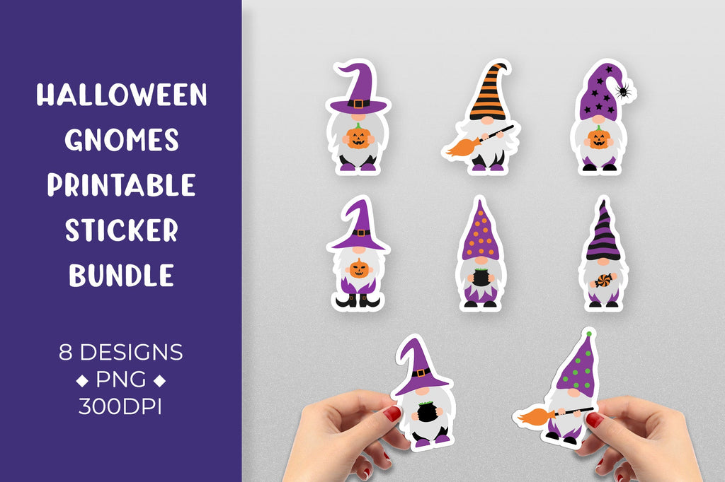 Halloween gnomes sticker bundle. Gnome stickers printable - So Fontsy