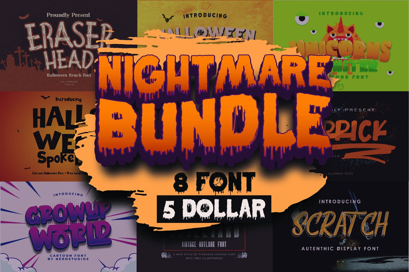 Halloween is come ? Get Nightmare Bundles 8 Font Only $5 Now!! - So Fontsy