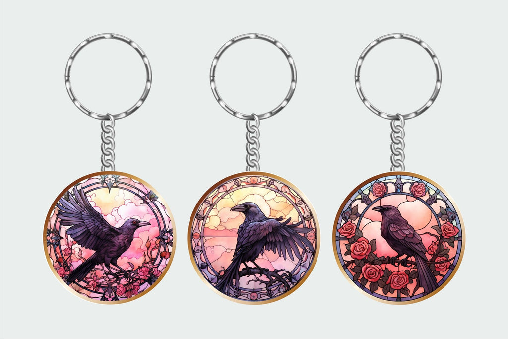 Halloween Keychain Bundle: Stained Glass Style, Crow PNG - So Fontsy