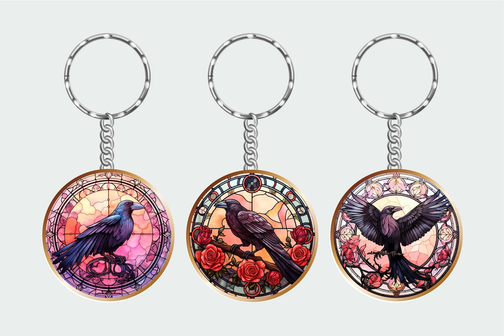 Halloween Keychain Bundle: Stained Glass Style, Crow PNG - So Fontsy