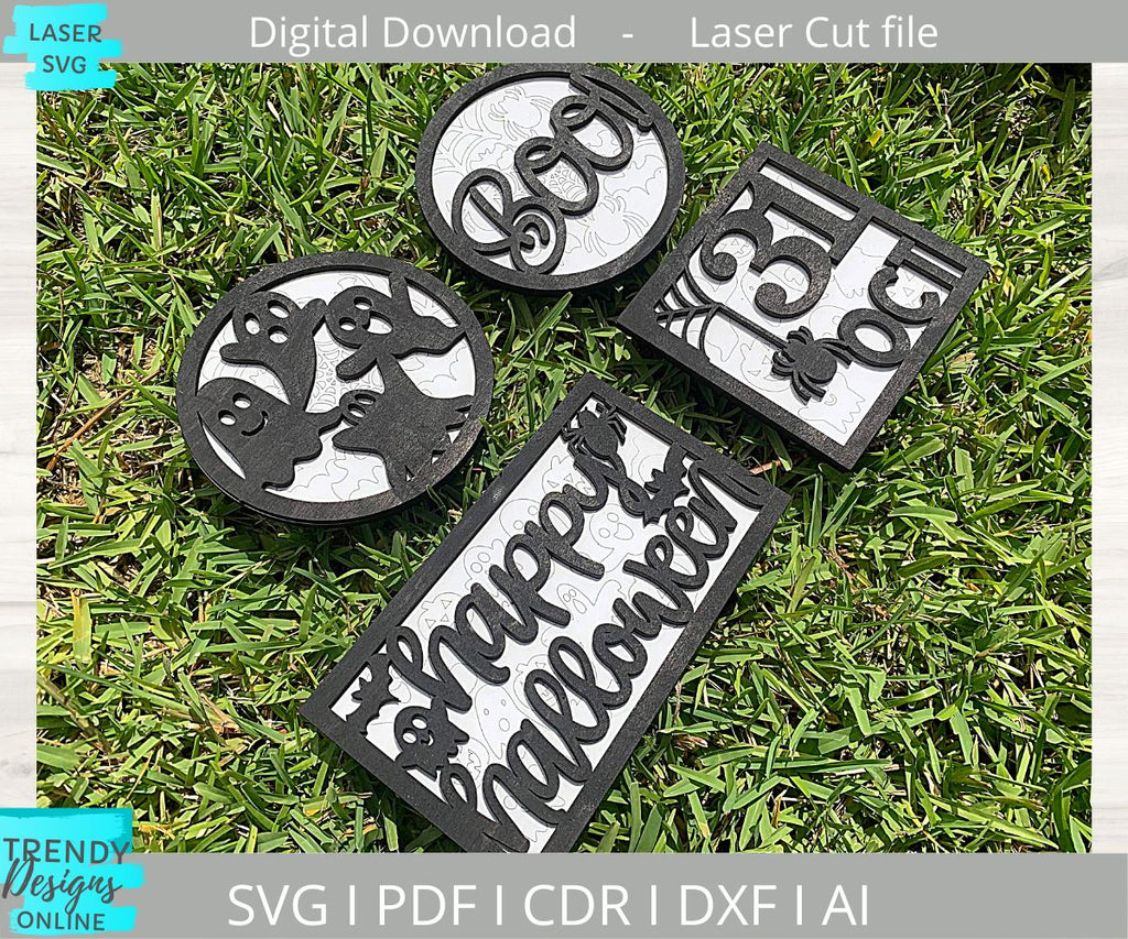 Halloween mini Signs svg, Tiered Tray Glowforge laser cut svg - So Fontsy