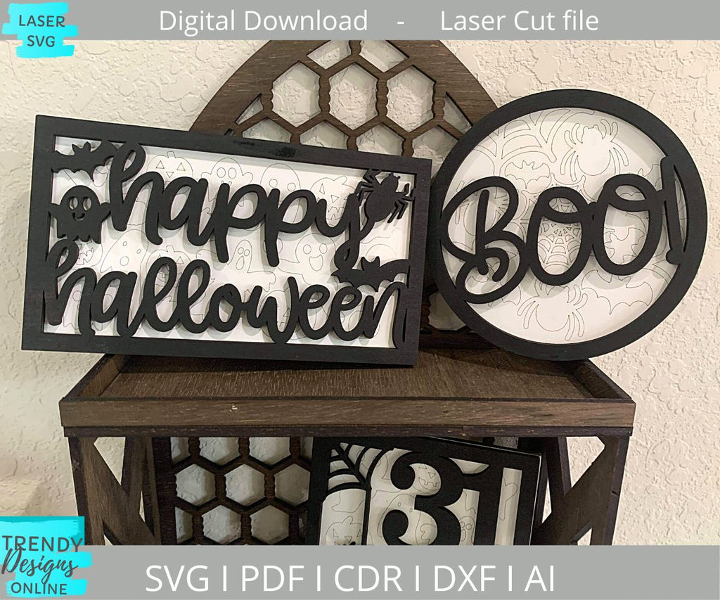 Halloween mini Signs svg, Tiered Tray Glowforge laser cut svg - So Fontsy