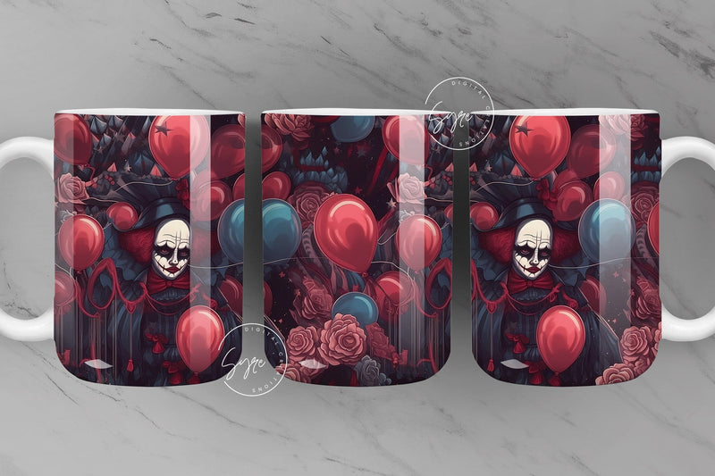 Halloween Mug Wrap, Clown with Balloons, Spooky Mug Wrap, Horror Design ...
