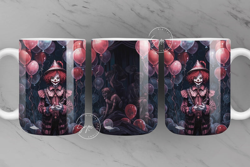 Halloween Mug Wrap, Clown with Balloons, Spooky Mug Wrap, Horror Design ...