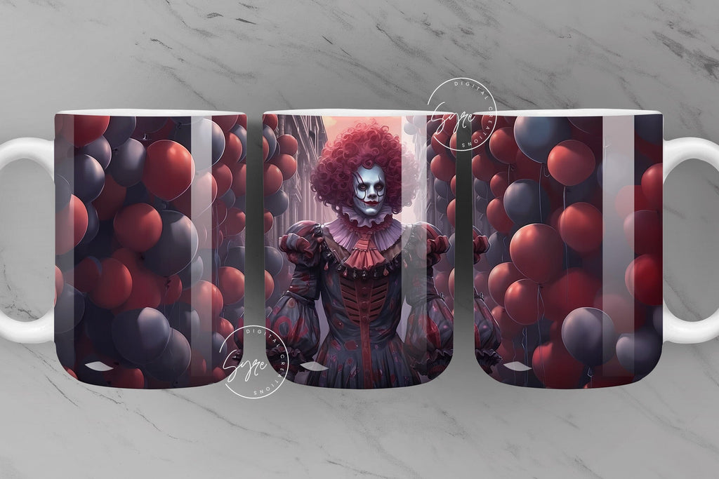 Halloween Mug Wrap, Clown with Balloons, Spooky Mug Wrap, Horror Design ...