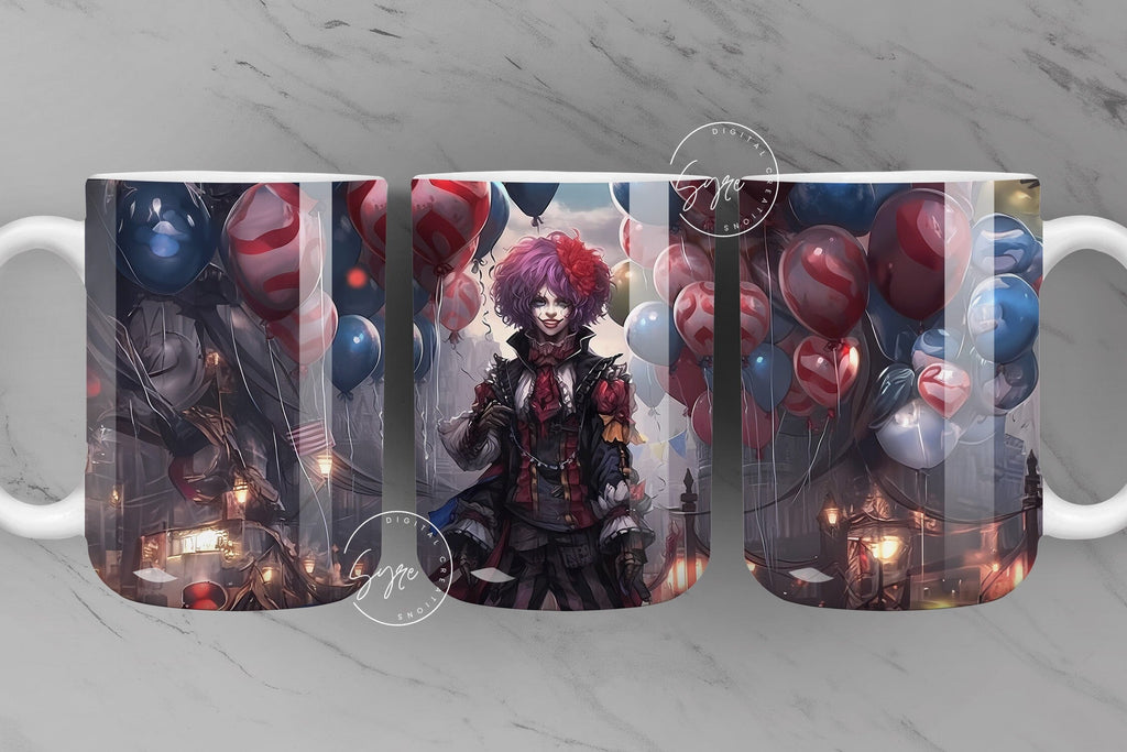 Halloween Mug Wrap, Clown with Balloons, Spooky Mug Wrap, Horror Design ...