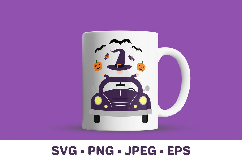 Halloween retro truck with gnome. Halloween car SVG - So Fontsy