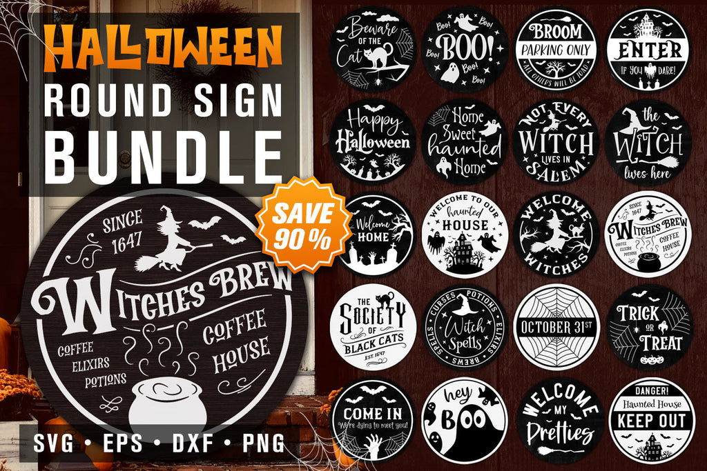 Halloween Round Sign Bundle, Farmhouse Halloween Sign Bundle - So Fontsy