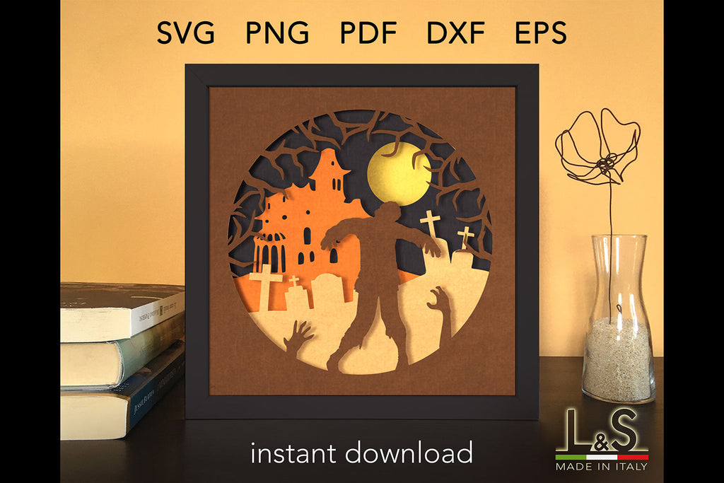 Halloween Shadow Box Template | Layered Zombie Svg - So Fontsy
