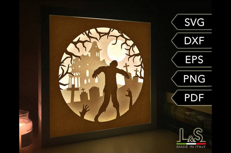 Halloween Shadow Box Template | Layered Zombie Svg - So Fontsy
