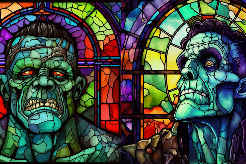 Halloween Stained Glass Frankenstein Clipart Bundle - So Fontsy