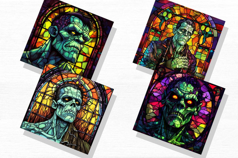 Halloween Stained Glass Frankenstein Clipart Bundle - So Fontsy
