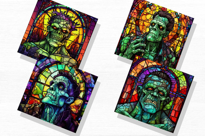 Halloween Stained Glass Frankenstein Clipart Bundle - So Fontsy