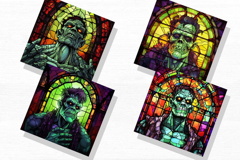 Halloween Stained Glass Frankenstein Clipart Bundle - So Fontsy