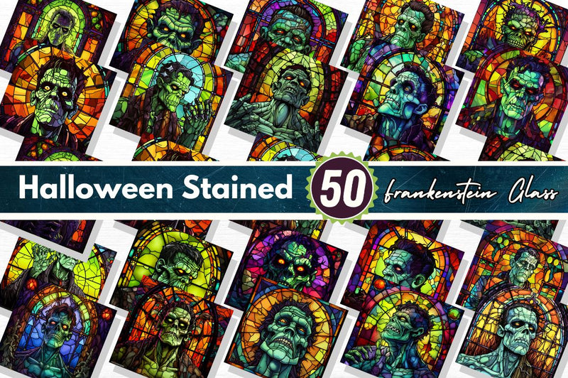 Halloween Stained Glass Frankenstein Clipart Bundle - So Fontsy