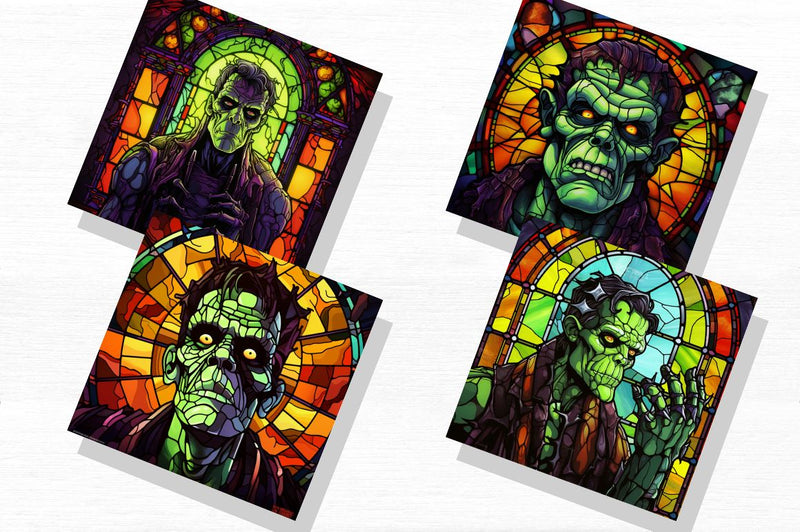 Halloween Stained Glass Frankenstein Clipart Bundle - So Fontsy
