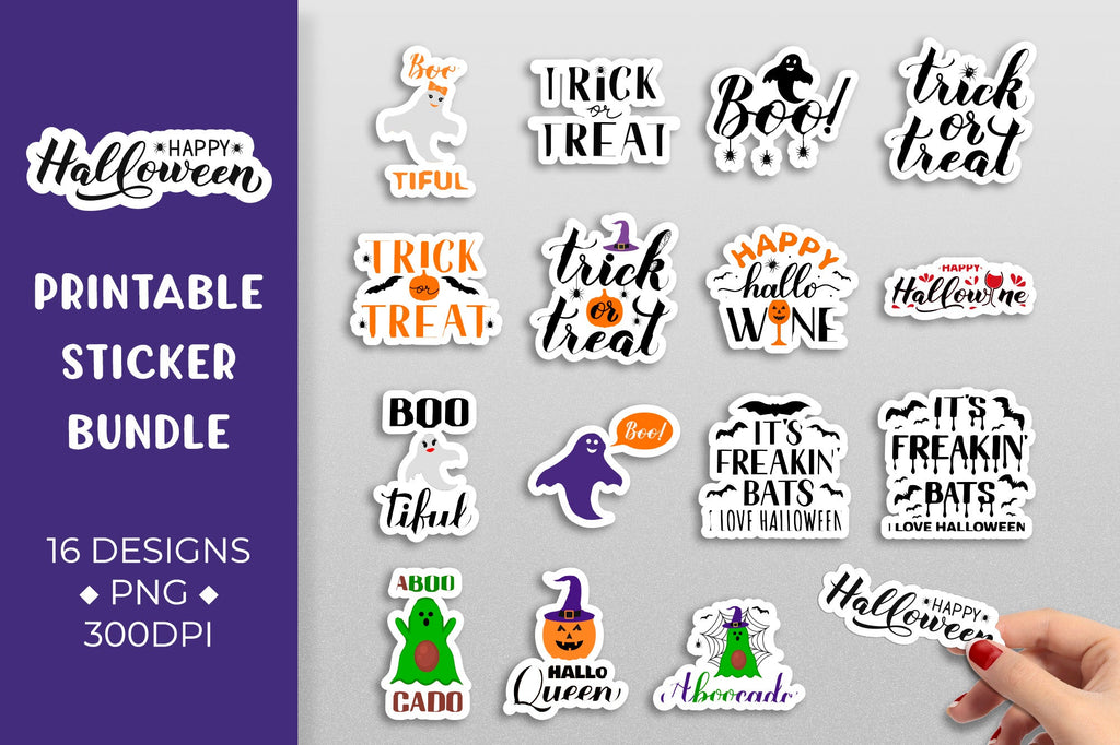 Halloween sticker bundle. Halloween quote stickers printable - So Fontsy