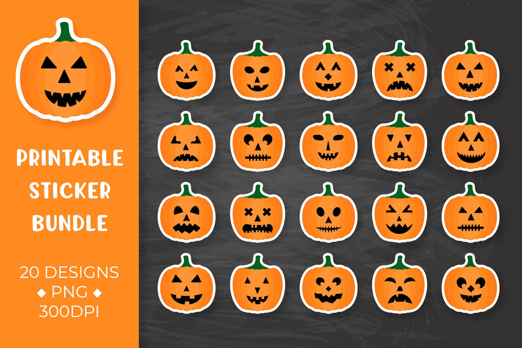 Halloween sticker bundle. Pumpkin Faces stickers printable. - So Fontsy