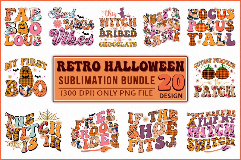 Cute Retro Halloween Sublimation Bundle, Halloween PNG Bundle - So Fontsy