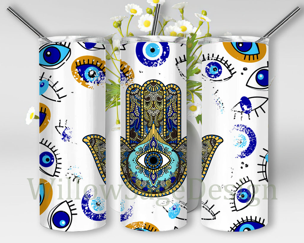 Hamsa Hand Design Tumbler, Evil Eye 20oz Skinny Tumbler, Turkish Eye ...