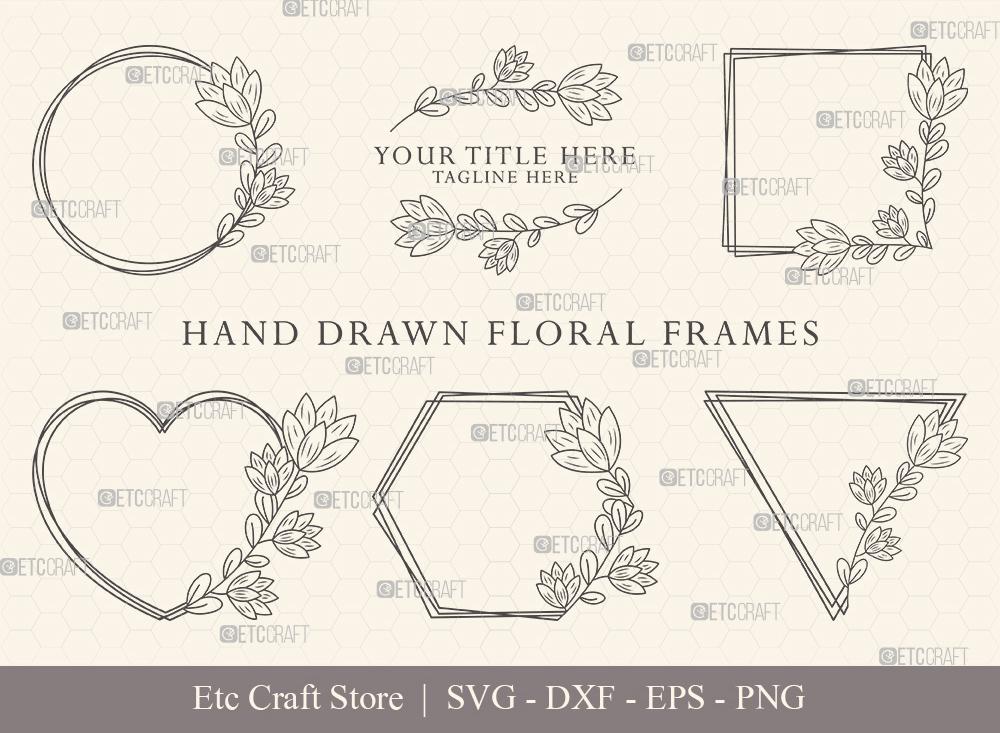 Hand Drawn Circle Floral Frame SVG Cut Files | Flower Wreath SVG ...