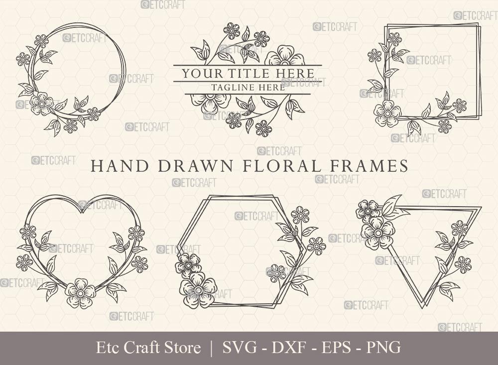Hand Drawn Circle Floral Frame SVG Cut Files | Flower Wreath SVG ...