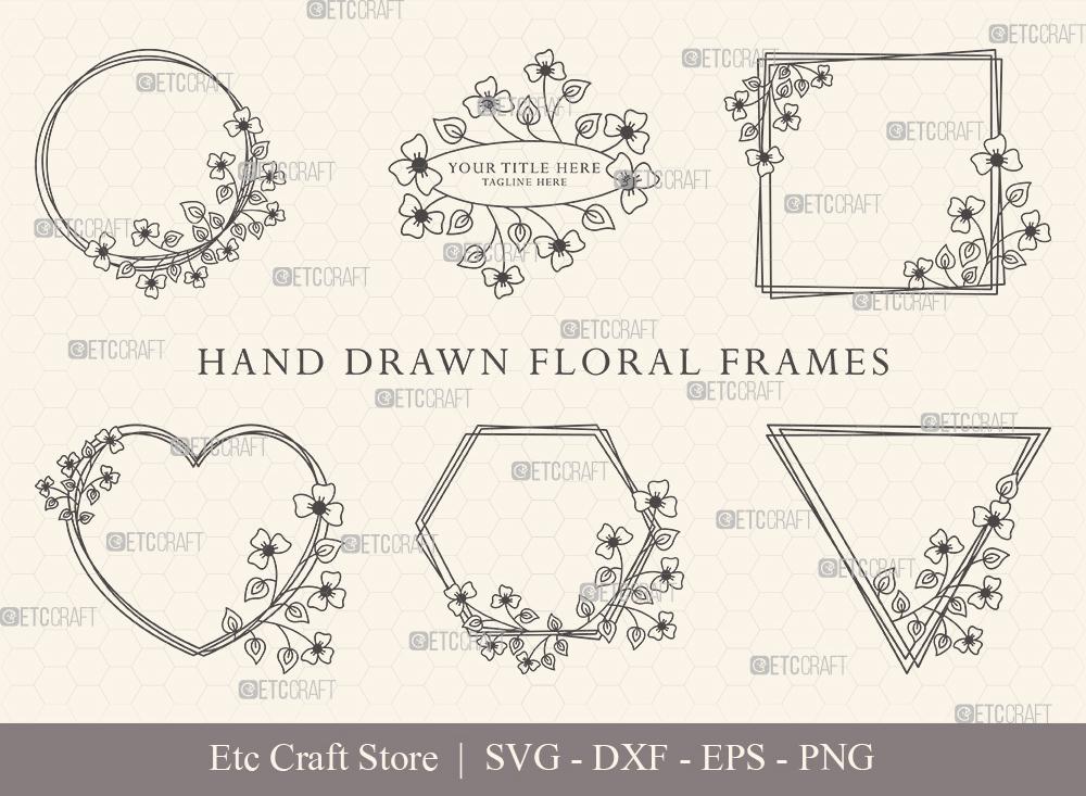 Hand Drawn Circle Floral Frame SVG Cut Files | Flower Wreath SVG ...