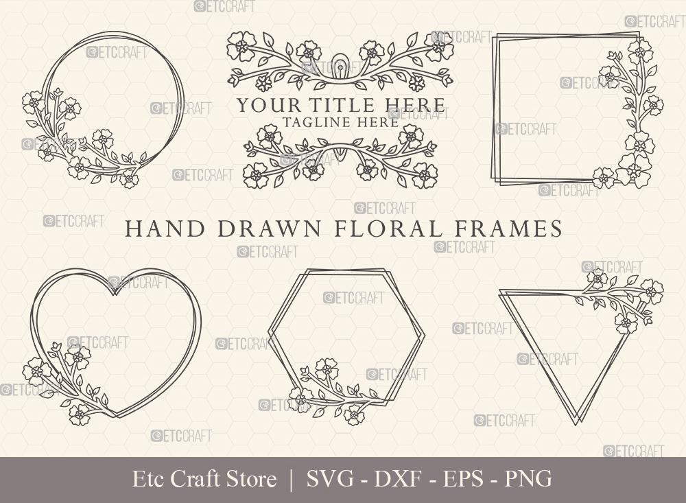 Hand Drawn Circle Floral Frame SVG Cut Files | Flower Wreath SVG ...