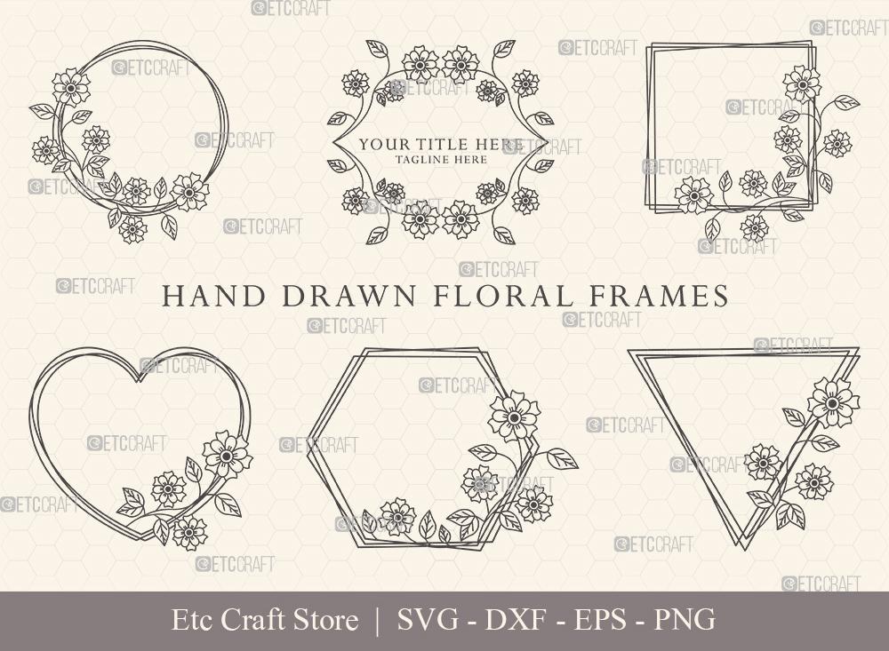 Hand Drawn Circle Floral Frame SVG Cut Files | Flower Wreath SVG ...