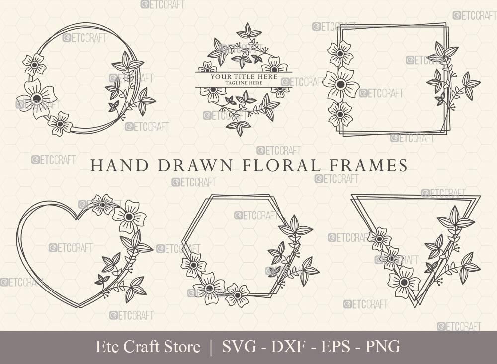 Hand Drawn Circle Floral Frame SVG Cut Files | Flower Wreath SVG ...