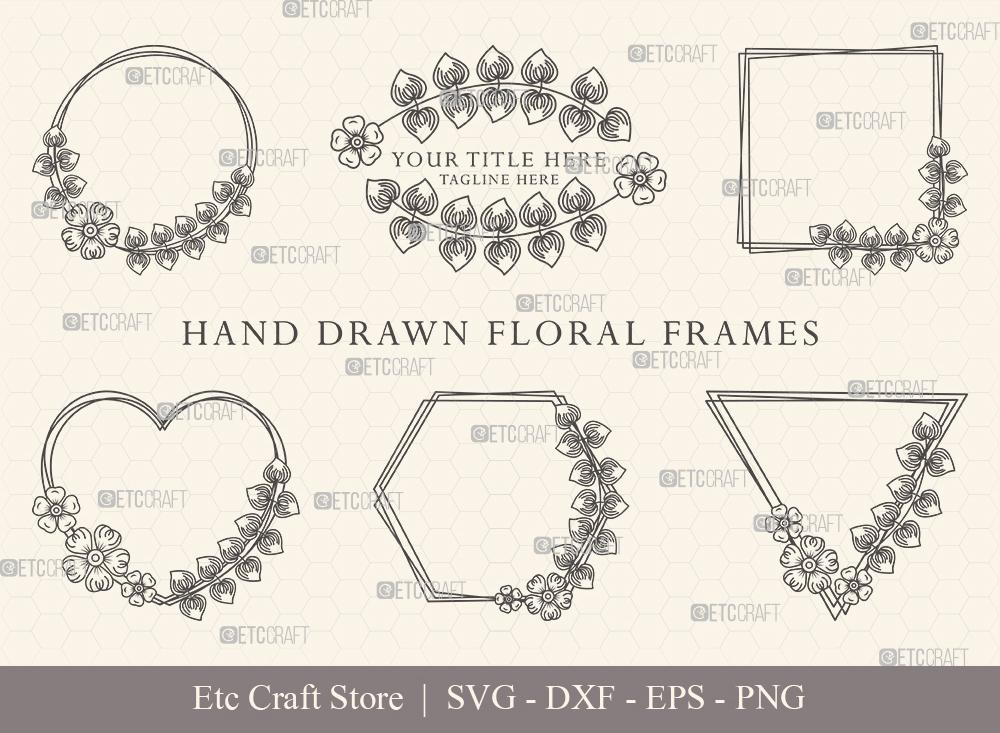 Hand Drawn Circle Floral Frame SVG Cut Files | Flower Wreath SVG ...