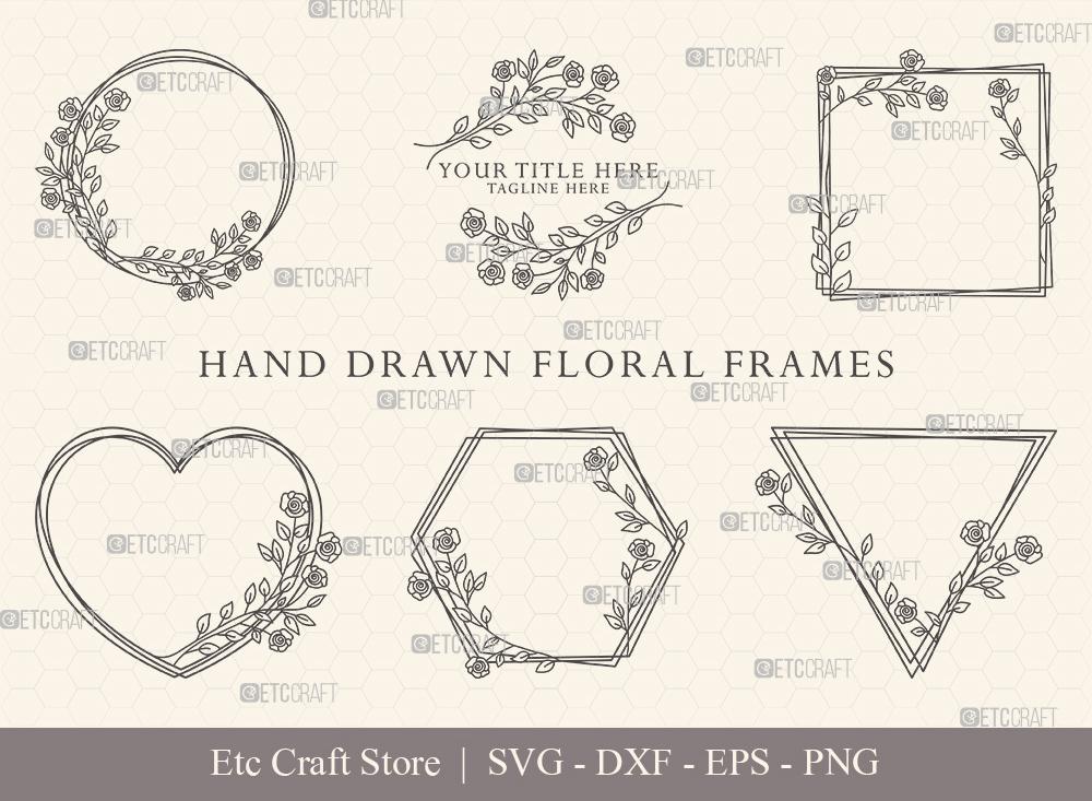 Hand Drawn Circle Floral Frame SVG Cut Files | Flower Wreath SVG ...