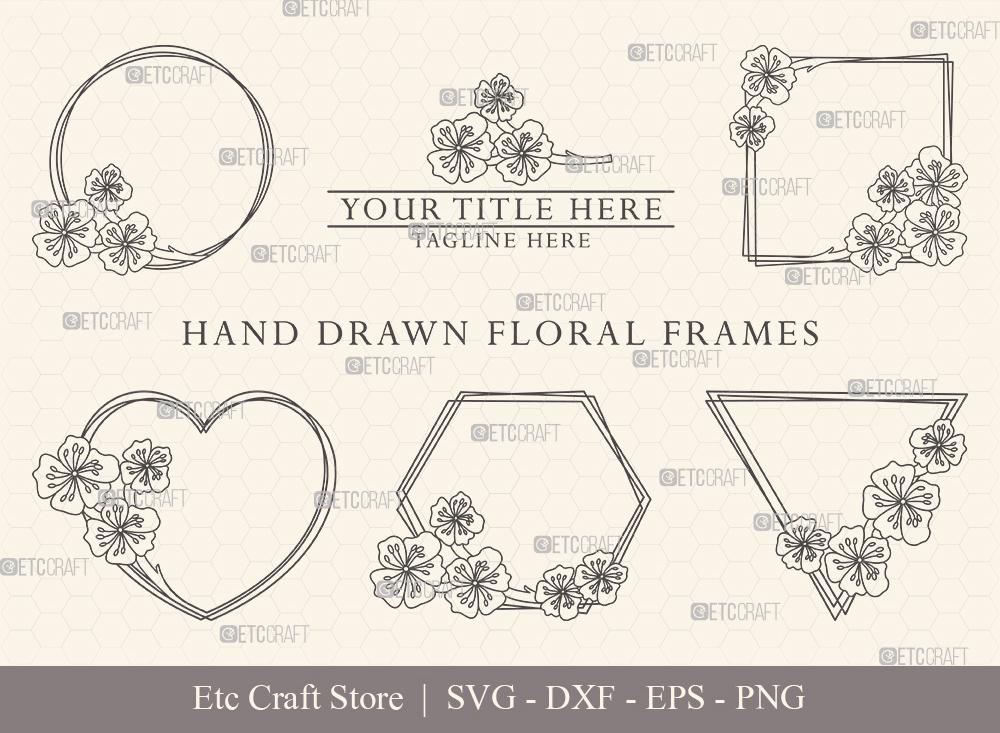 Hand Drawn Circle Floral Frame SVG Cut Files | Flower Wreath SVG ...