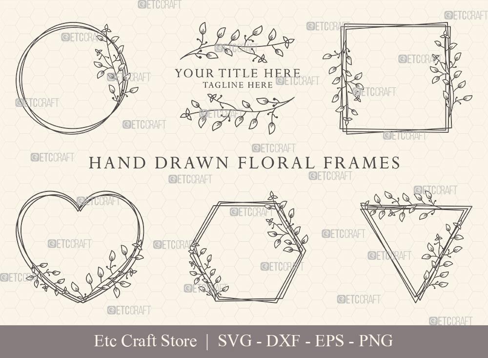 Hand Drawn Circle Floral Frame SVG Cut Files | Flower Wreath SVG ...