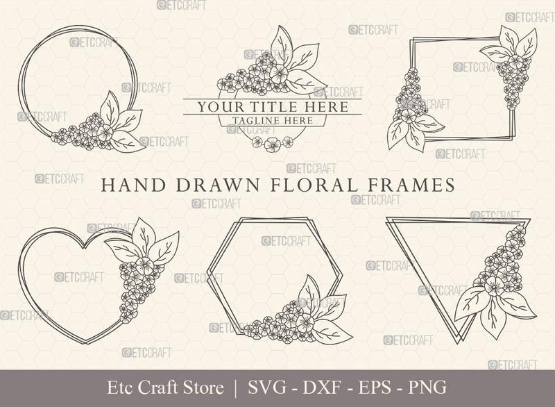 Hand Drawn Circle Floral Frame SVG Cut Files | Flower Wreath SVG ...